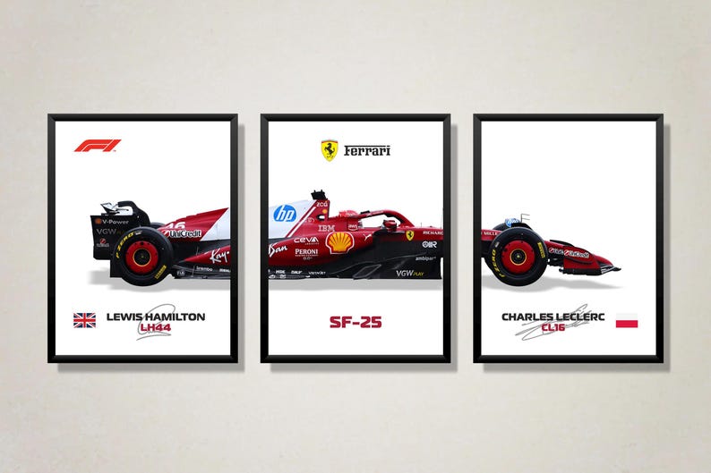 Formula 1 Poster Set SF-25: Ferrari, Hamilton, Leclerc Digital Wall Art ...