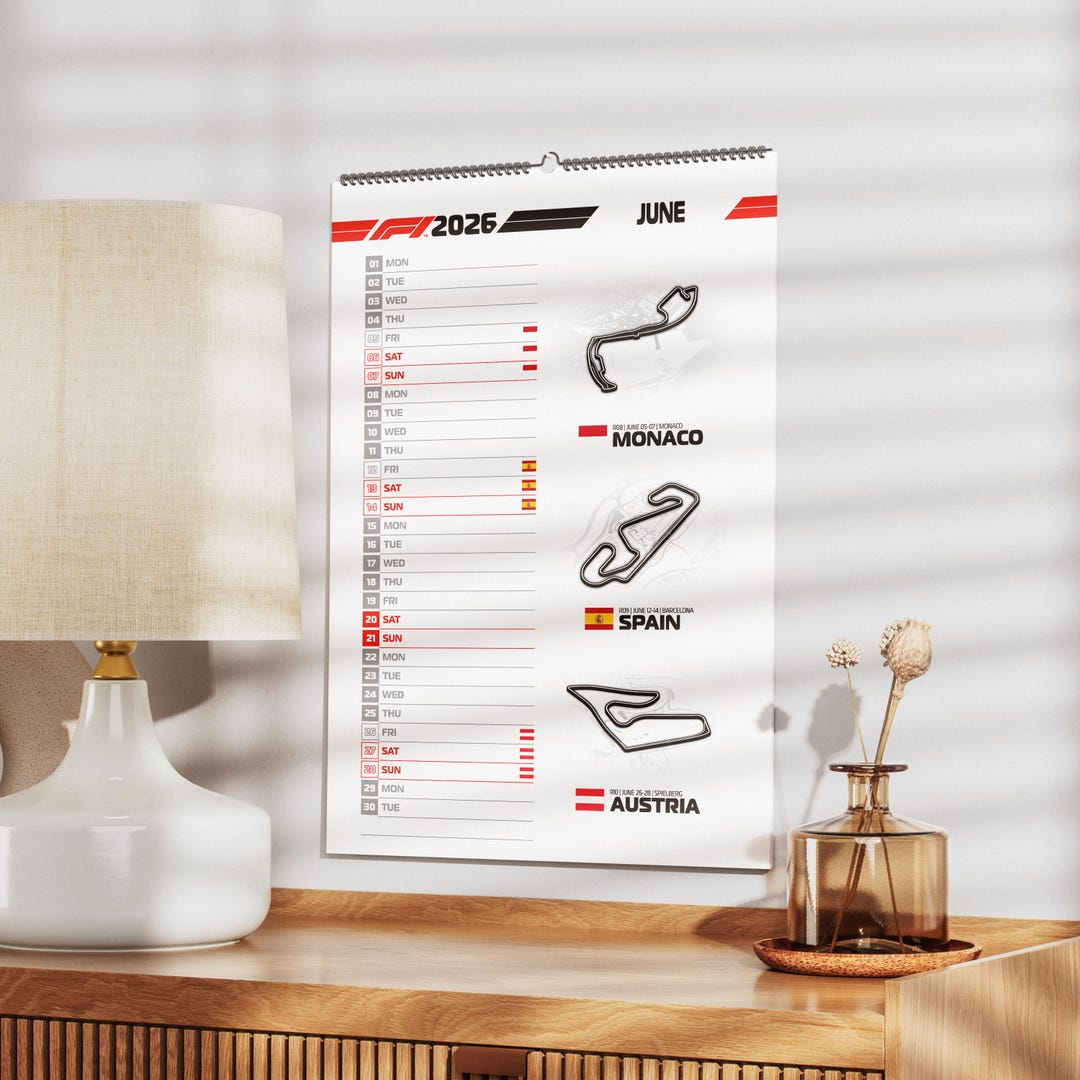 F1 Calendar 2026: Formula 1 Racing Grand Prix Tracks Pists Maps Poster ...