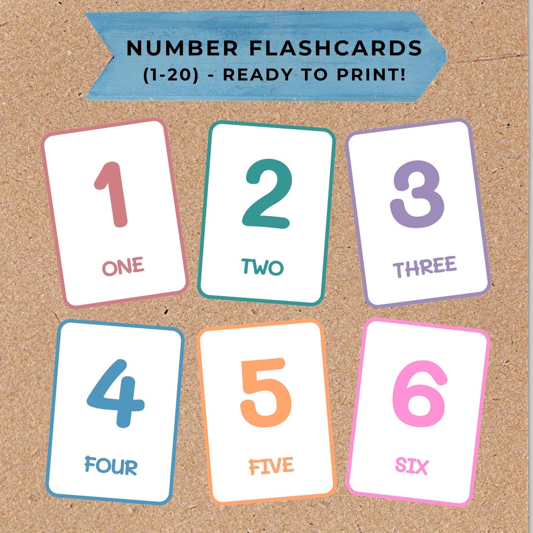 Number Flashcards, Printable Download Flash Cards, Number Cards 1-20 ...