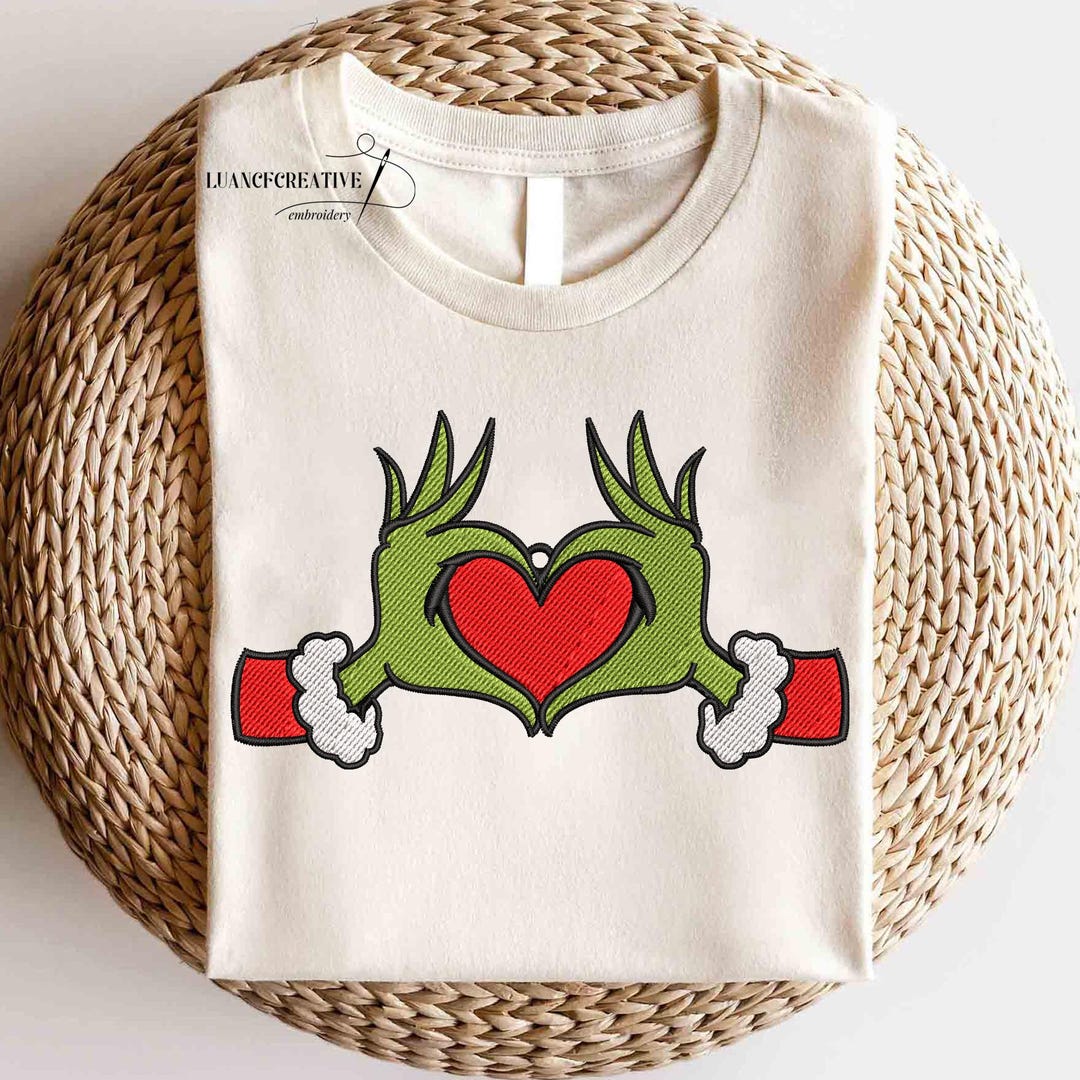 Grinch Hands Heart Embroidery File, Grinch Heart Hands Embroidery ...