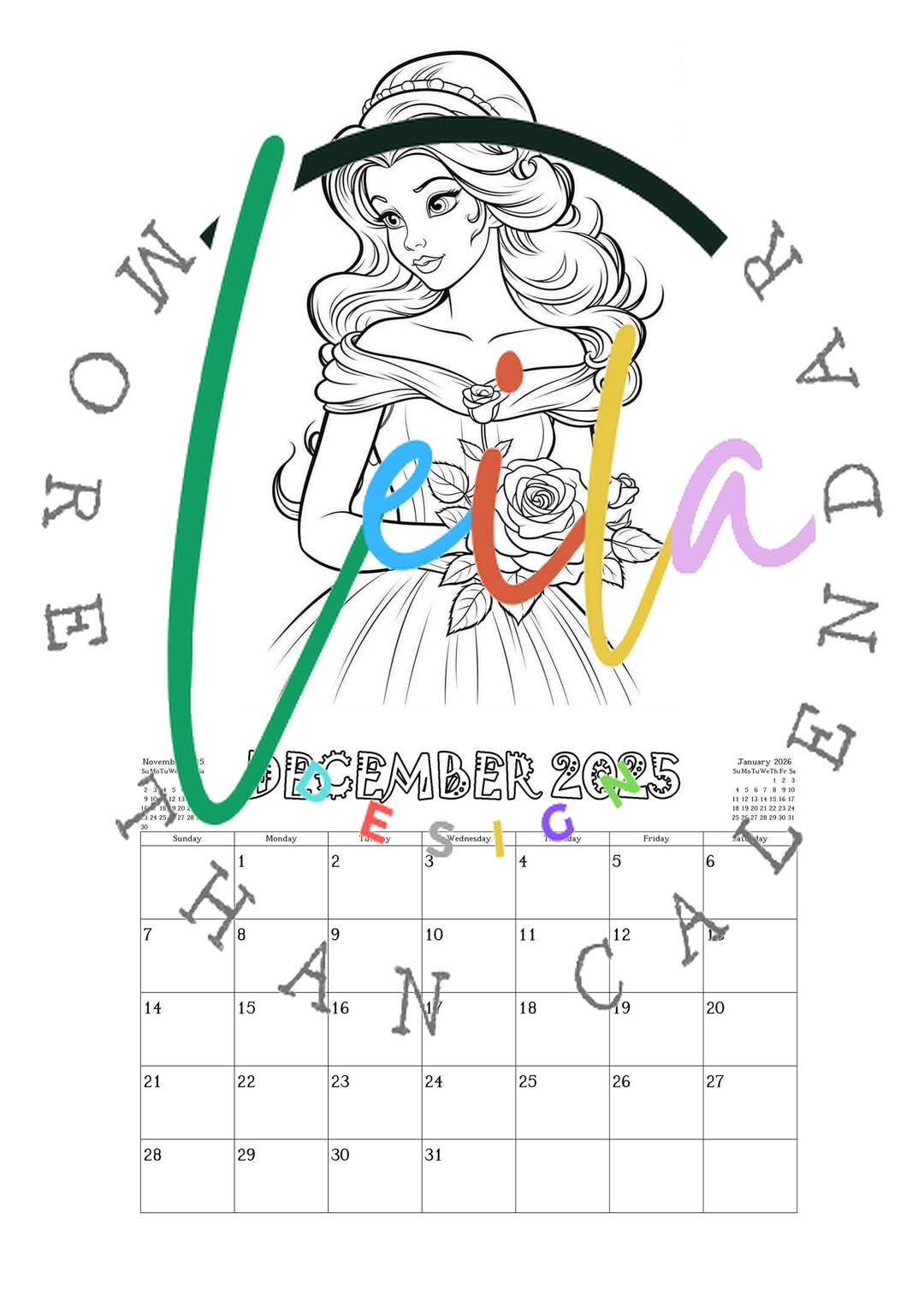 2025 Printable Calendar | Kids Wall Calendar | Editable Monthly Planner ...