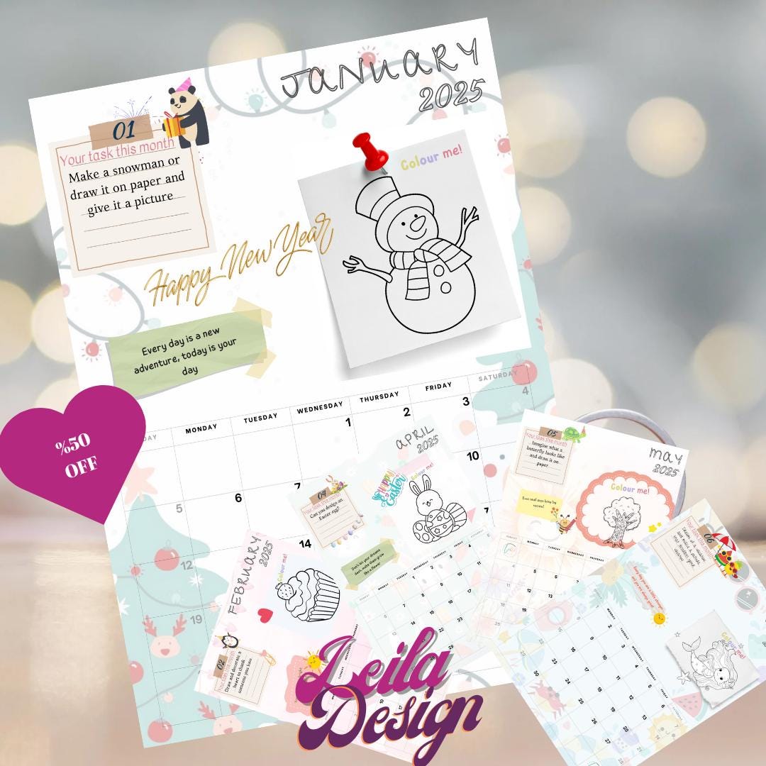 2025 Printable Calendar | Cute Kids Wall Calendar | Editable Monthly ...