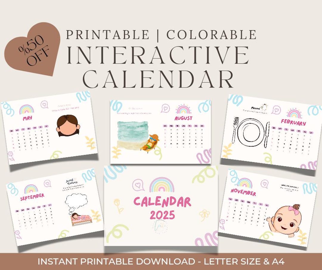 2025 Colorable Interactive Calendar | Adorable Kids Wall Planner ...