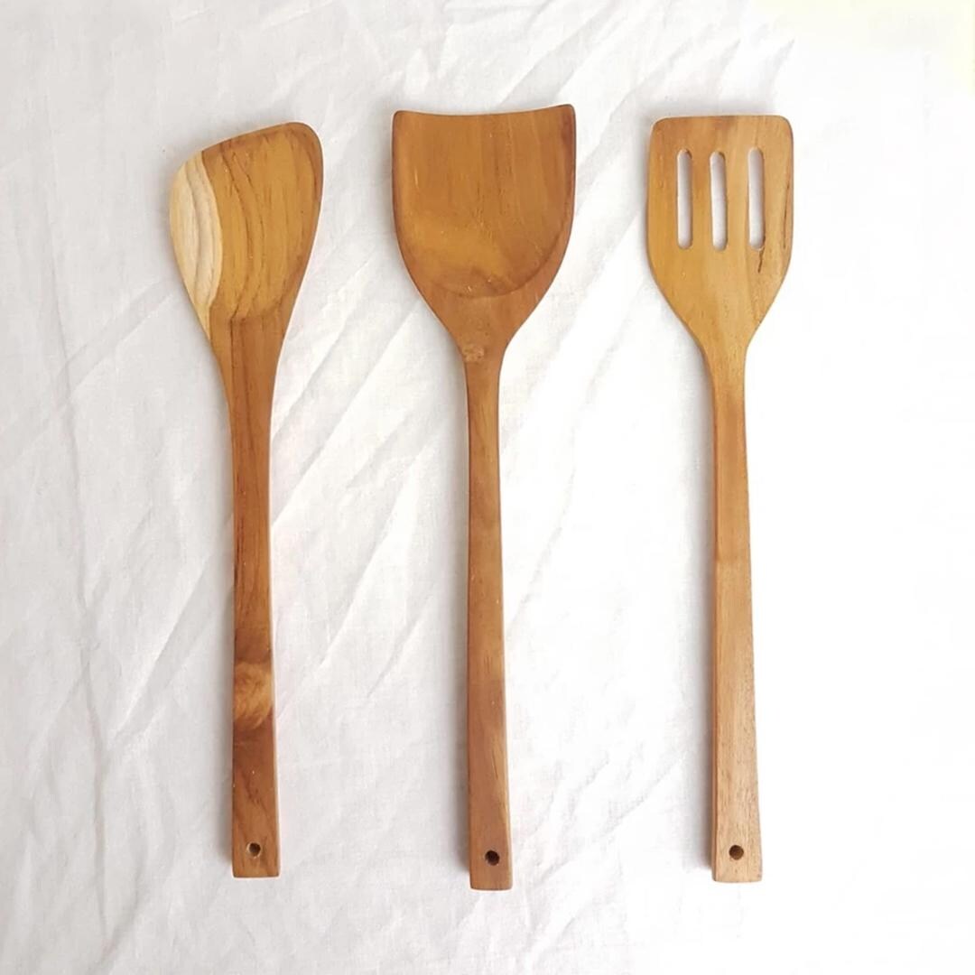 3 Set Teak Wood Spatula Durable, Handmade, and Perfect for Cooking or ...