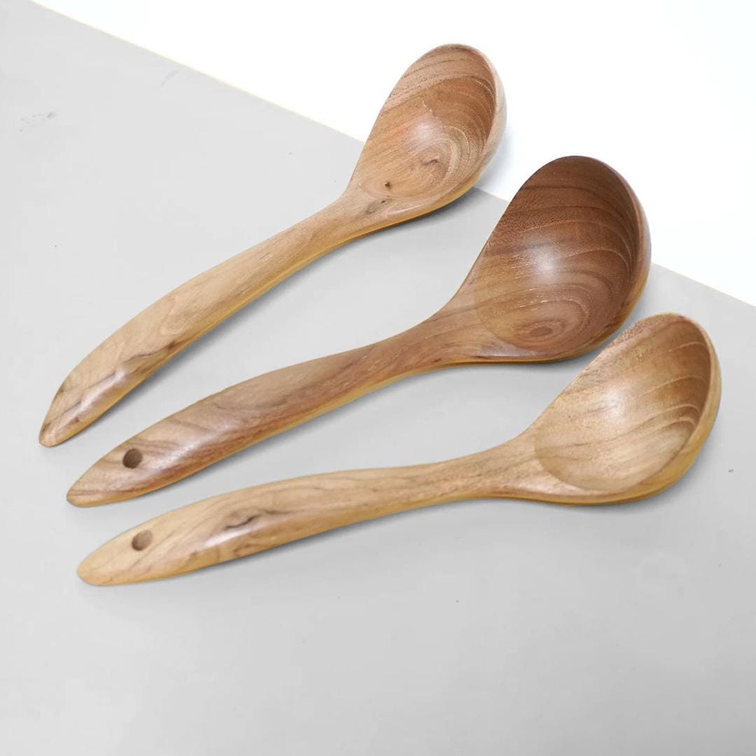 Handmade Teak Wood Ladle Wooden Kitchen Utensil, Durable Cooking Tool ...