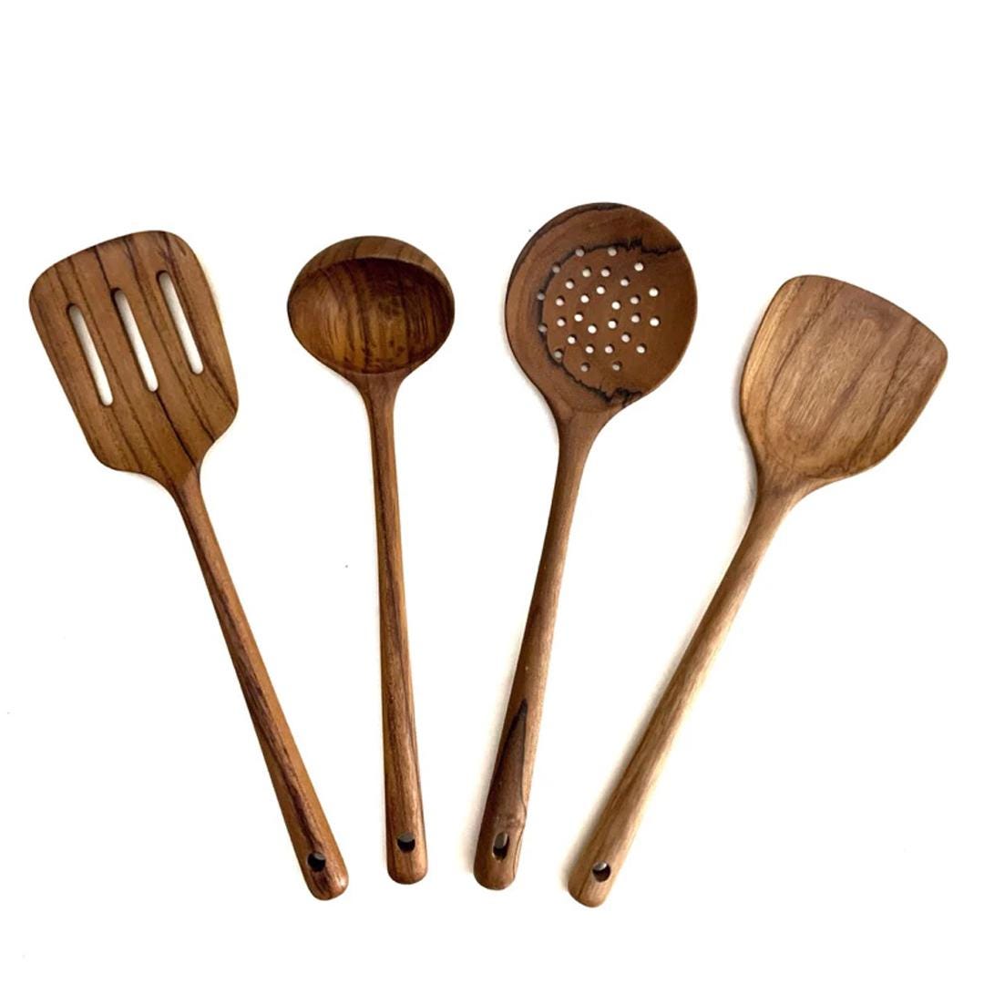 Handcrafted Teak Wood Kitchen Utensil Set Includes Turner, Spatula, and ...
