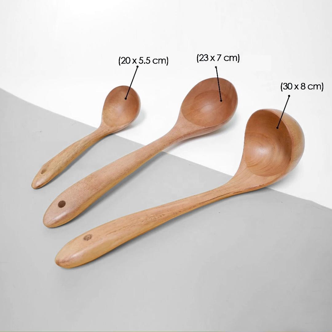 Premium Teak Wood Ladle 3 Sizes for Versatile Kitchen Use, Perfect for ...
