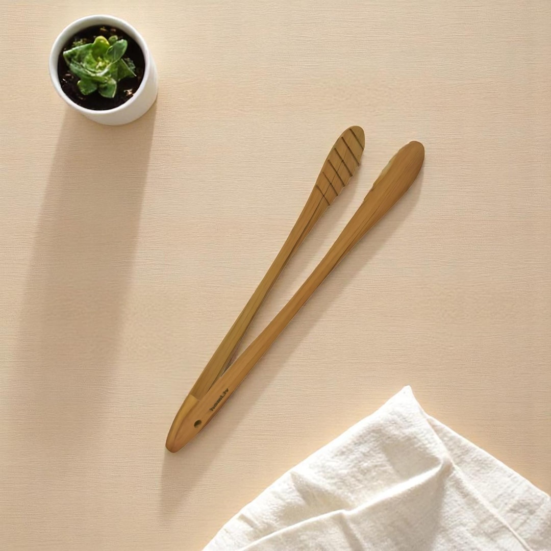 Wooden Kitchen Tongs – Handmade Teak Wood Gripper for Serving and ...