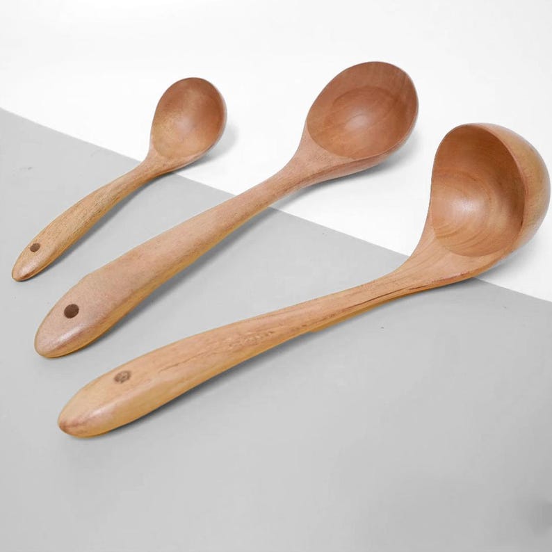 Handmade Teak Wood Ladle Wooden Kitchen Utensil, Durable Cooking Tool ...