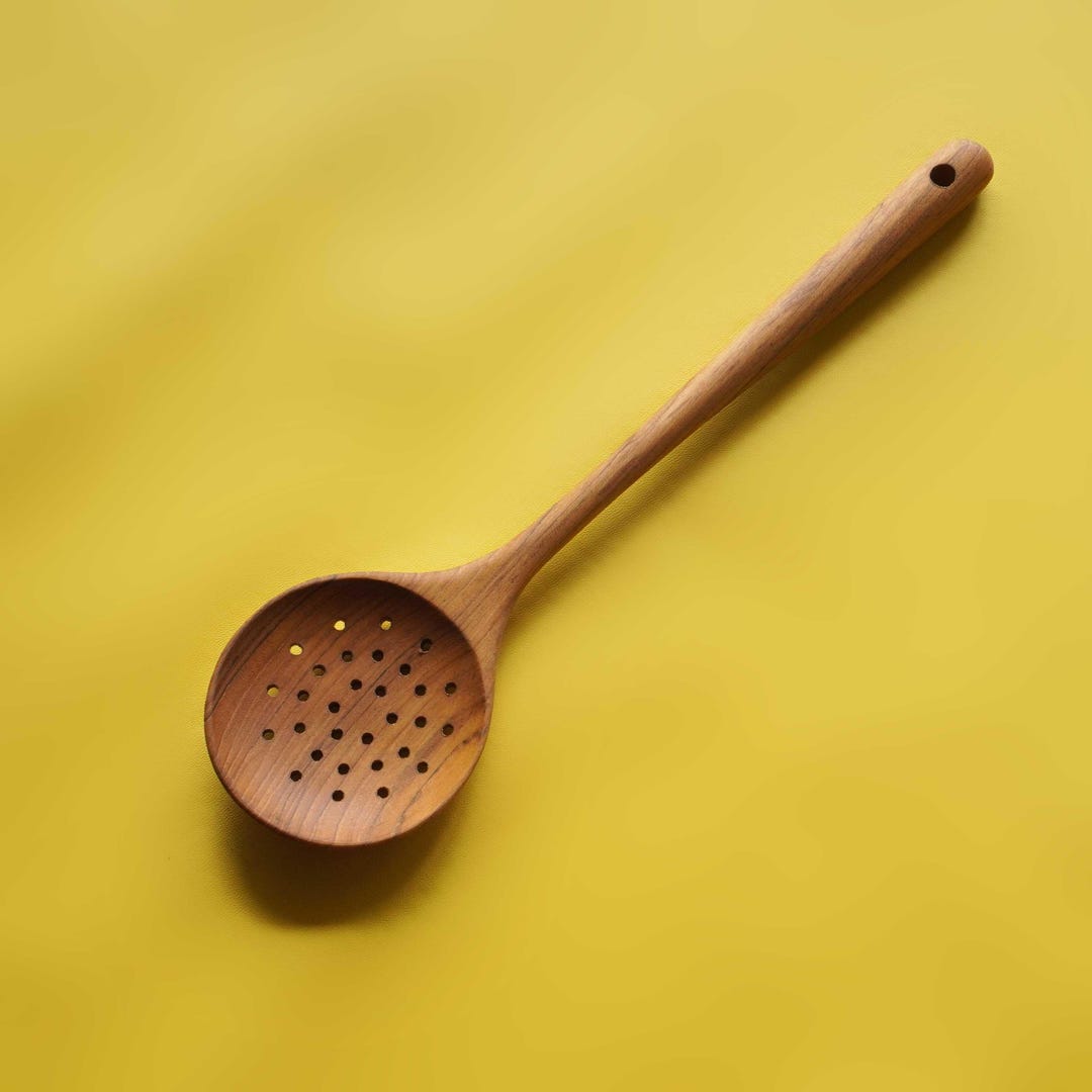 Teak Wood Slotted Round Spatula – Durable and Handmade Cooking Utensil ...