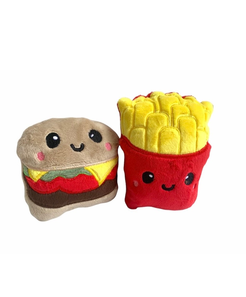 Cheeseburger & Fries Plush Toy: Kawaii Stuffed Burger and French Fries ...