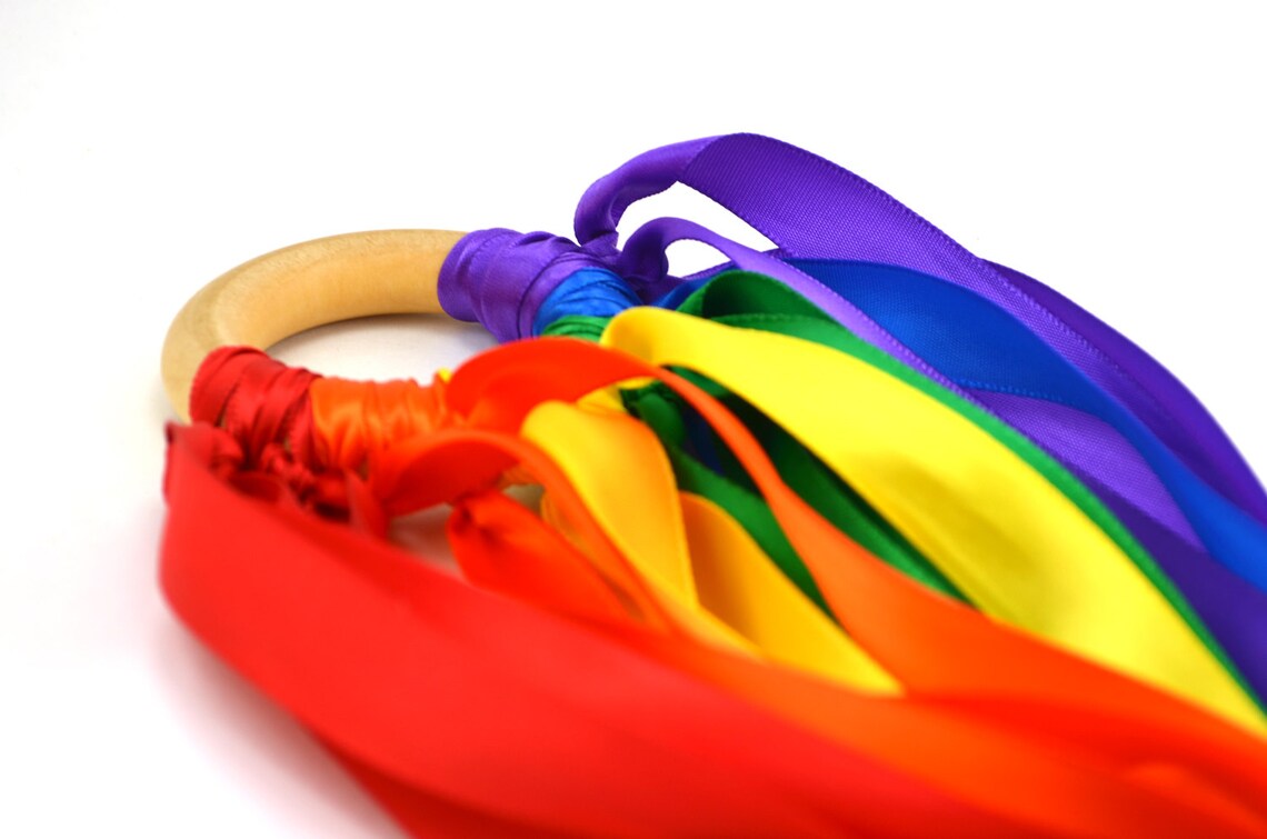 Hand Kite Rainbow Ribbon Streamer Double Rainbow - Etsy