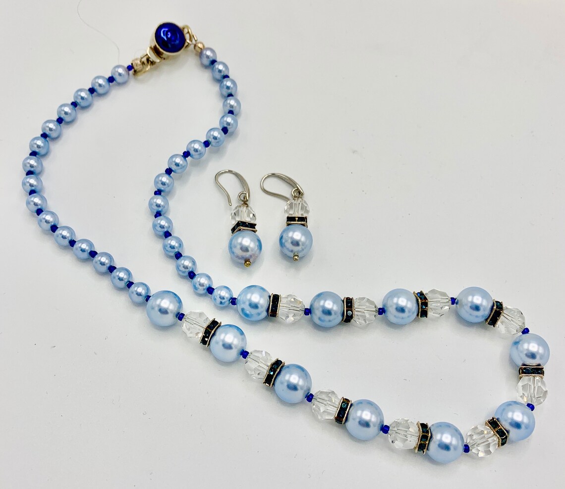 Blue Pearl Ocean Necklace Set - Etsy