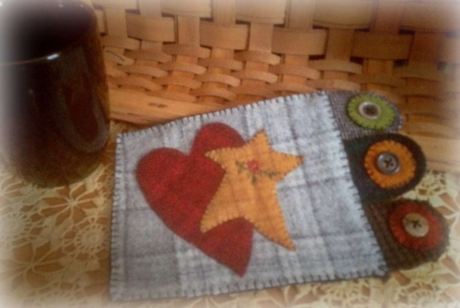 Folk Heart and Star Mug Rug - Pattern - Etsy
