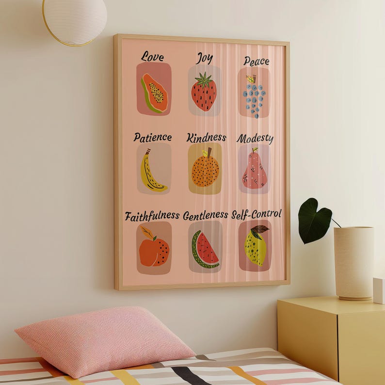 Poster-fruit of the Spirit Art Print – Retro Christian Wall Art, Bible ...