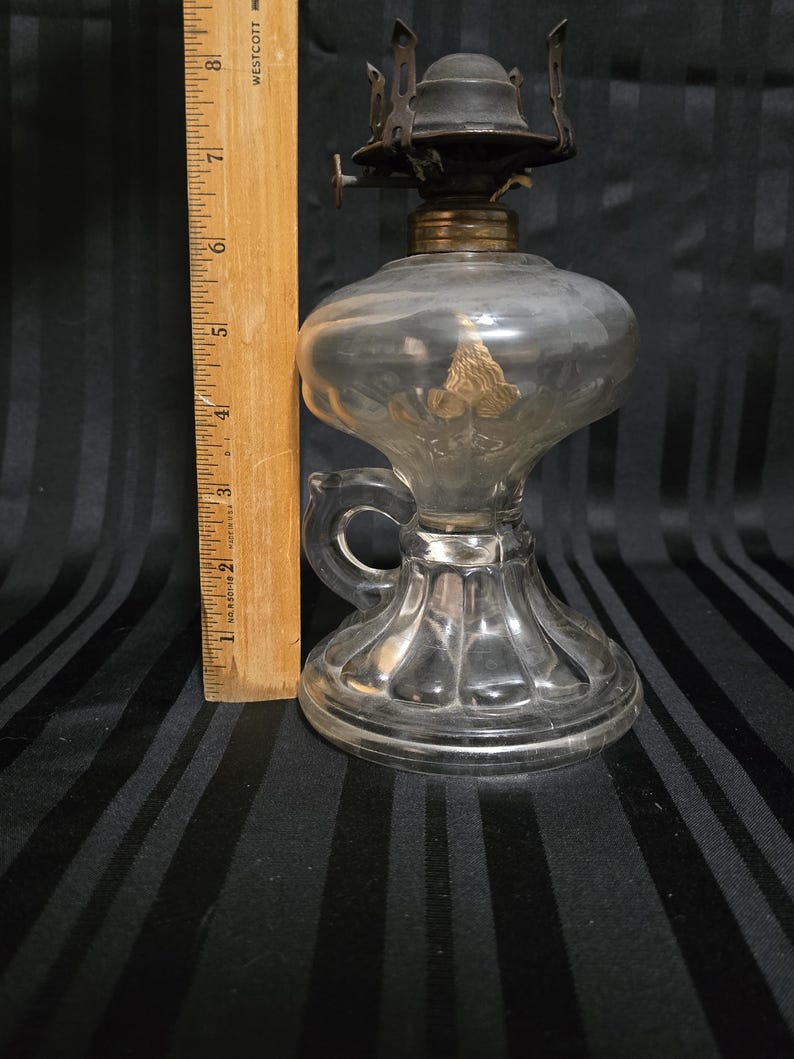 Antique 1800's Clear Glass Oil Lamp With Finger Loop - Etsy