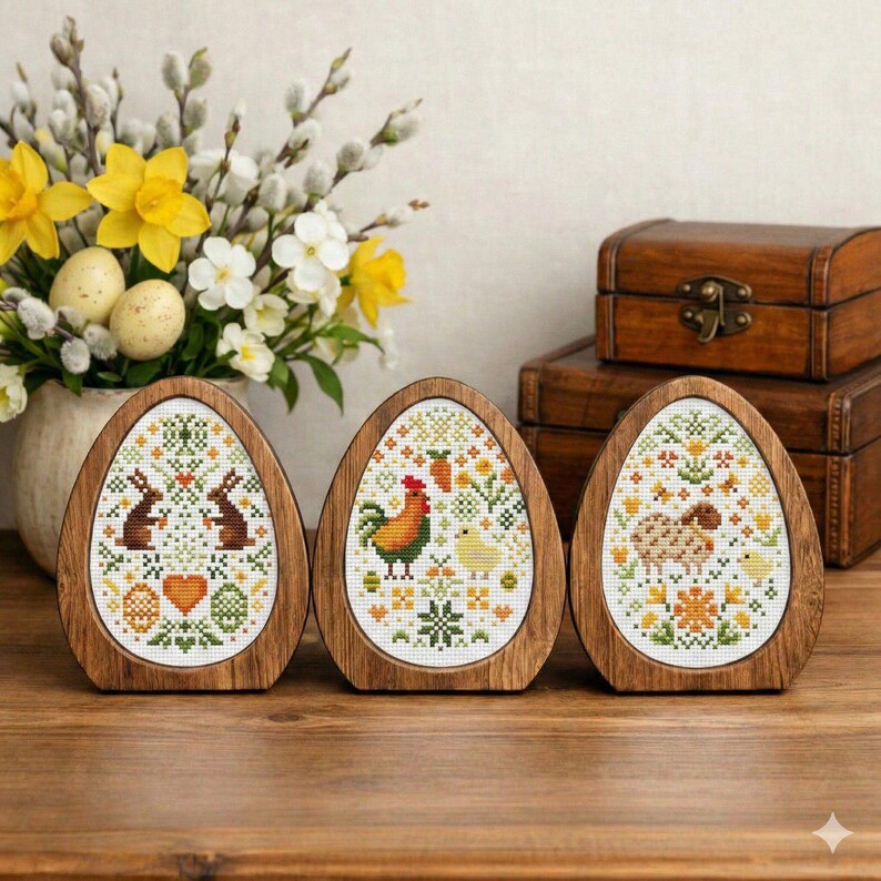 Cute Easter Egg Cross Stitch Pattern Set – 3 Spring Farm Animals PDF ...