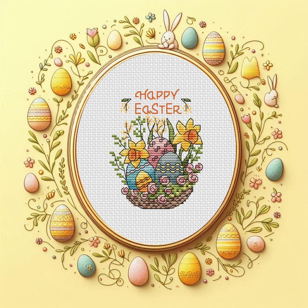 Easter Basket Cross Stitch Pattern. Easter Handmade Home Decor. Digital ...