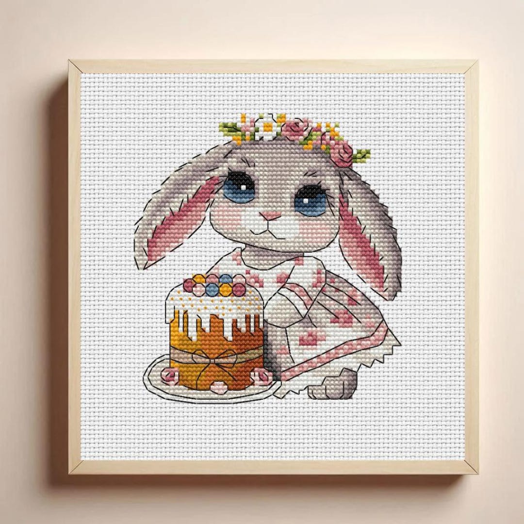 Easter Cute Bunny With Easter Cake Cross Stitch Pattern. Easter ...