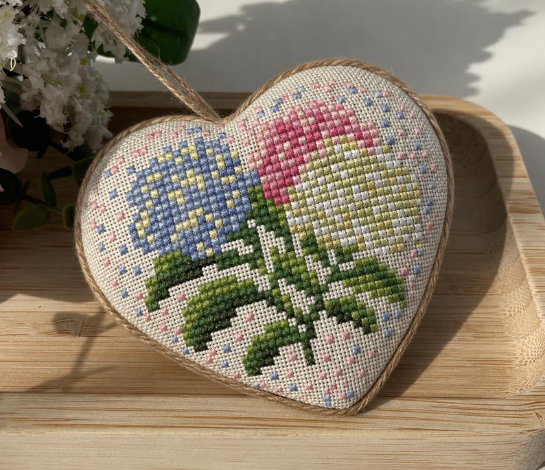 Floral Heart Cross Stitch Pattern PDF, Cottagecore Flower Embroidery ...