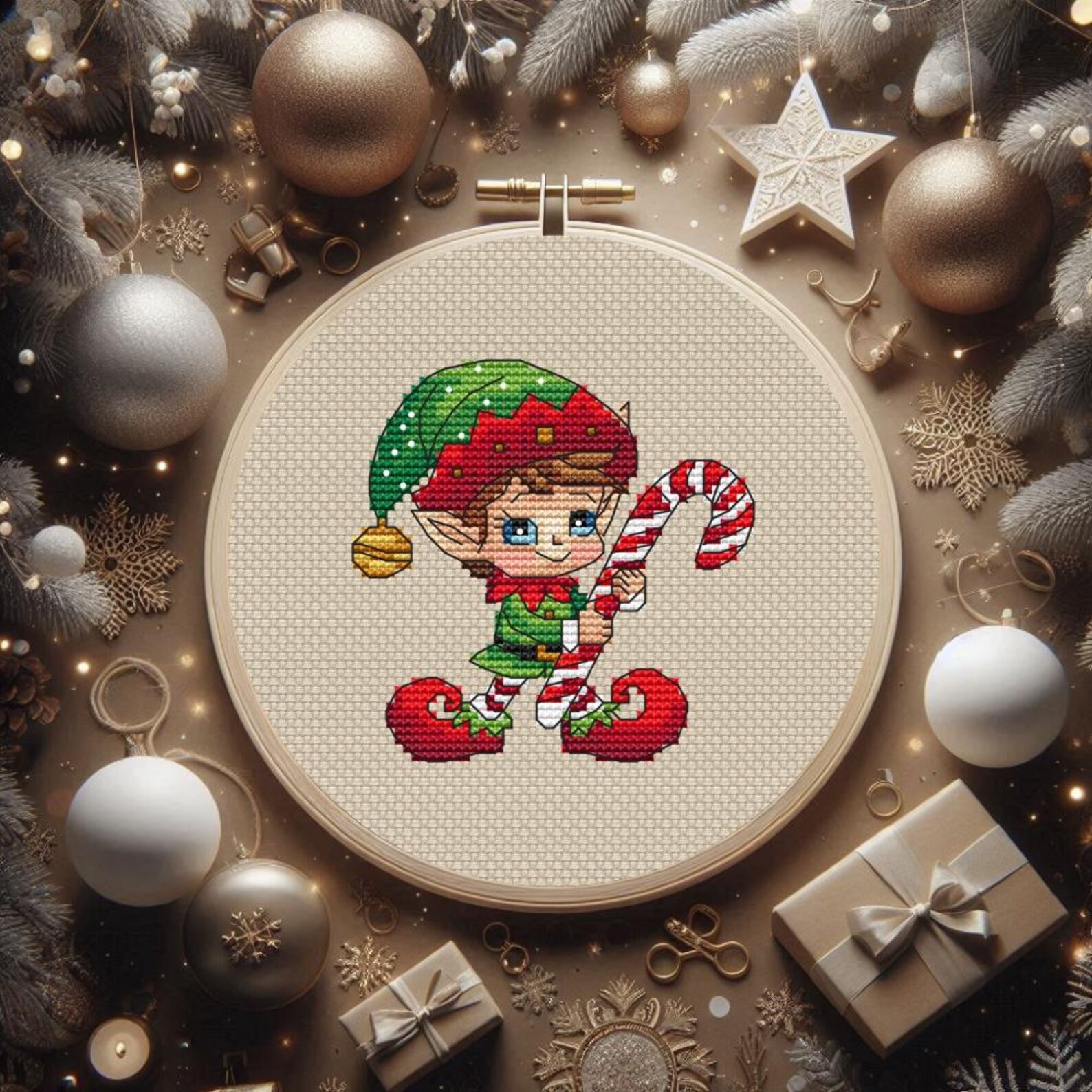 Christmas Elf Cross Stitch Pattern: Holiday Home Decor (digital ...