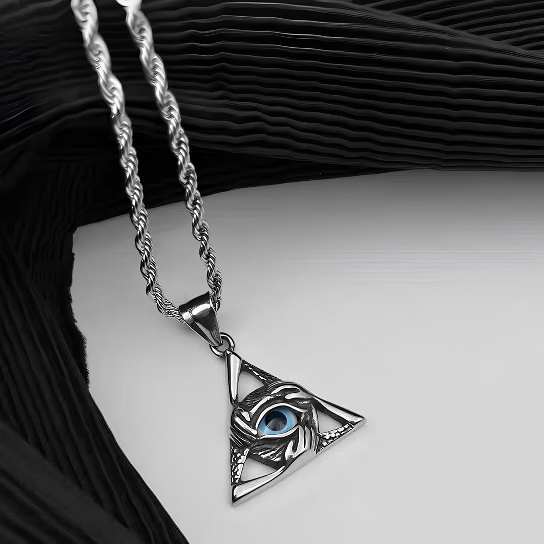 Triangle Evil Eye Pendant Necklace for Men, Titanium Steel Pendant - Etsy