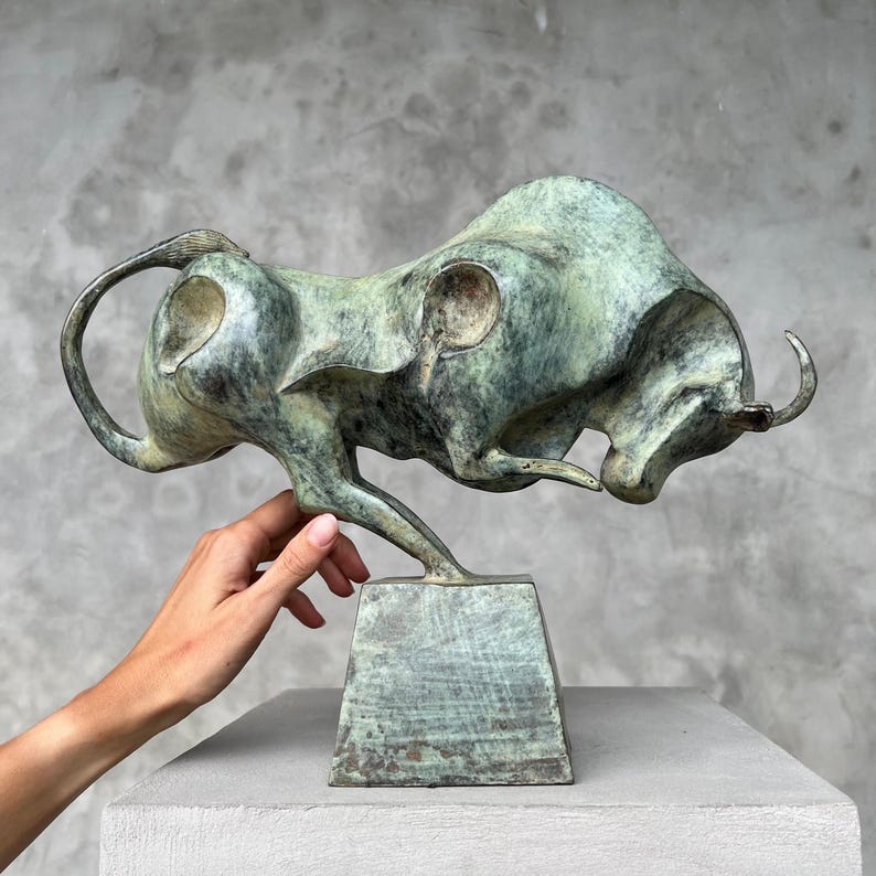 Cubist Bull Sculpture - Patinated Bronze on Base - Artistic Statement ...