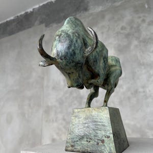 Cubist Bull Sculpture - Patinated Bronze on Base - Artistic Statement ...