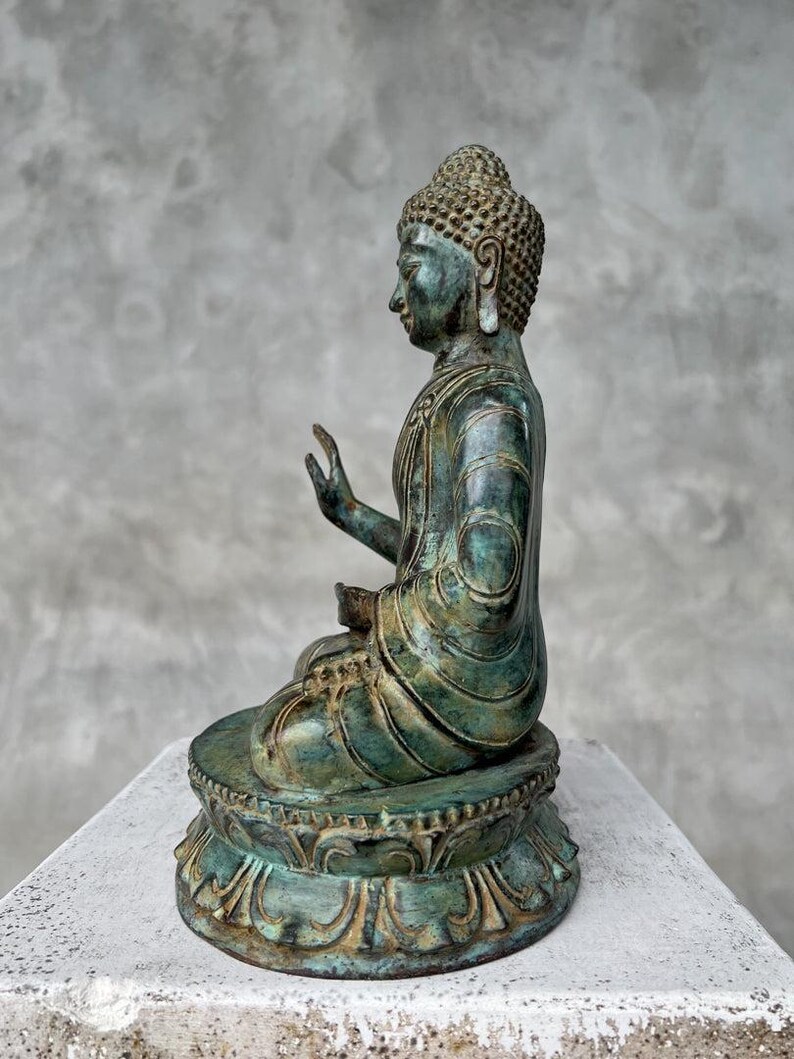 Buddha Abhaya Mudra - Patinated Bronze Statue - Symbol of Peace and ...