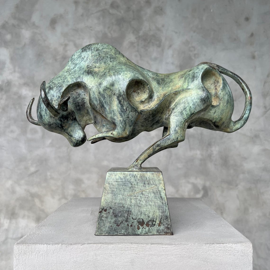 Cubist Bull Sculpture - Patinated Bronze on Base - Artistic Statement ...