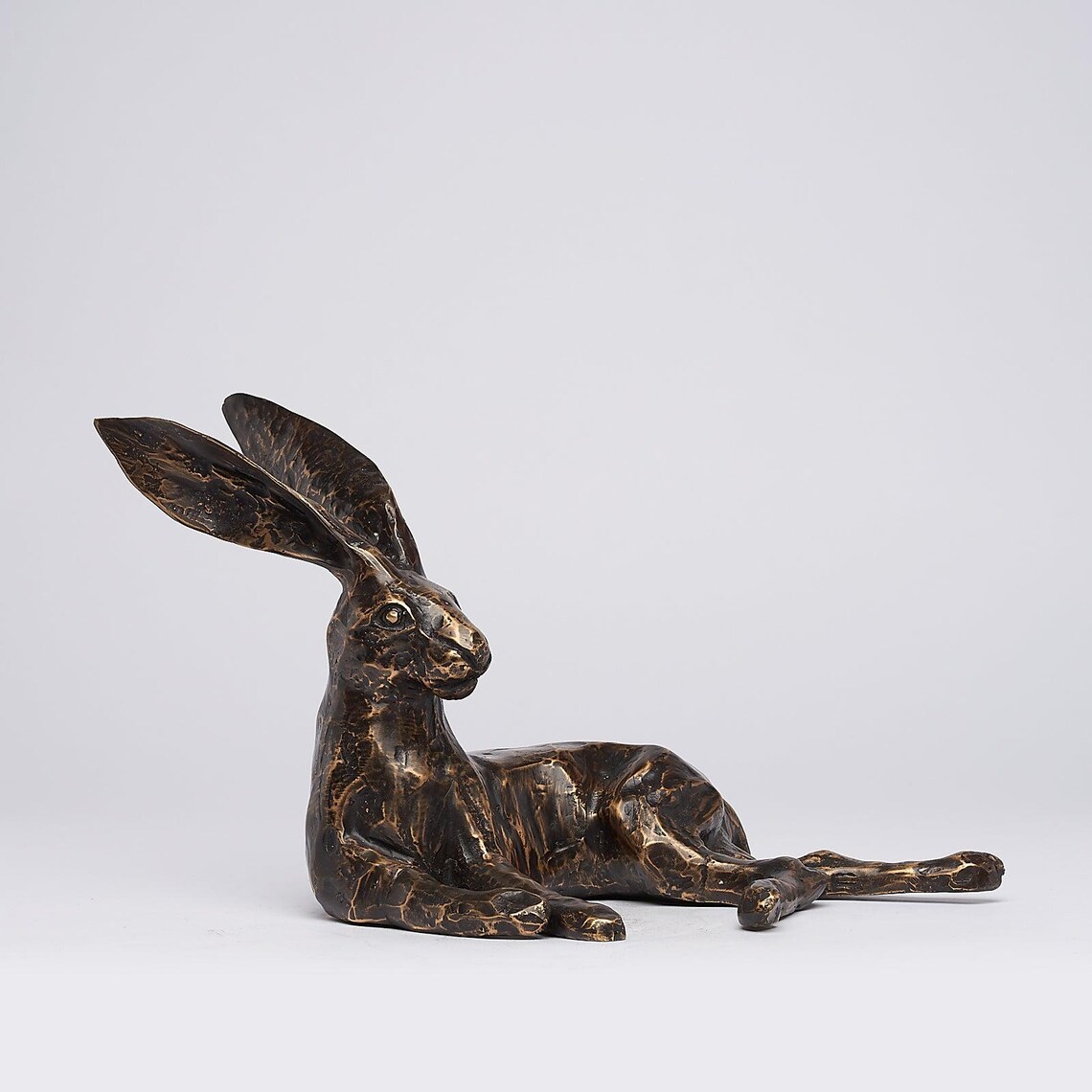 Hare Resting Sculpture - Patinated Bronze - Serene Wildlife Decor - Etsy