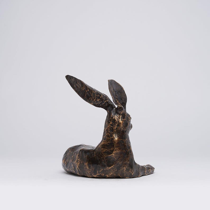 Hare Resting Sculpture - Patinated Bronze - Serene Wildlife Decor - Etsy