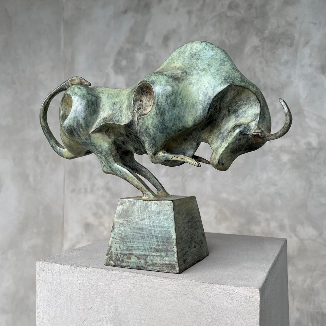 Cubist Bull Sculpture - Patinated Bronze on Base - Artistic Statement ...
