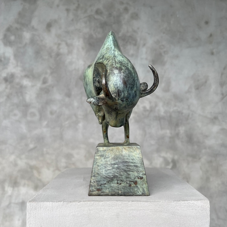 Cubist Bull Sculpture - Patinated Bronze on Base - Artistic Statement ...
