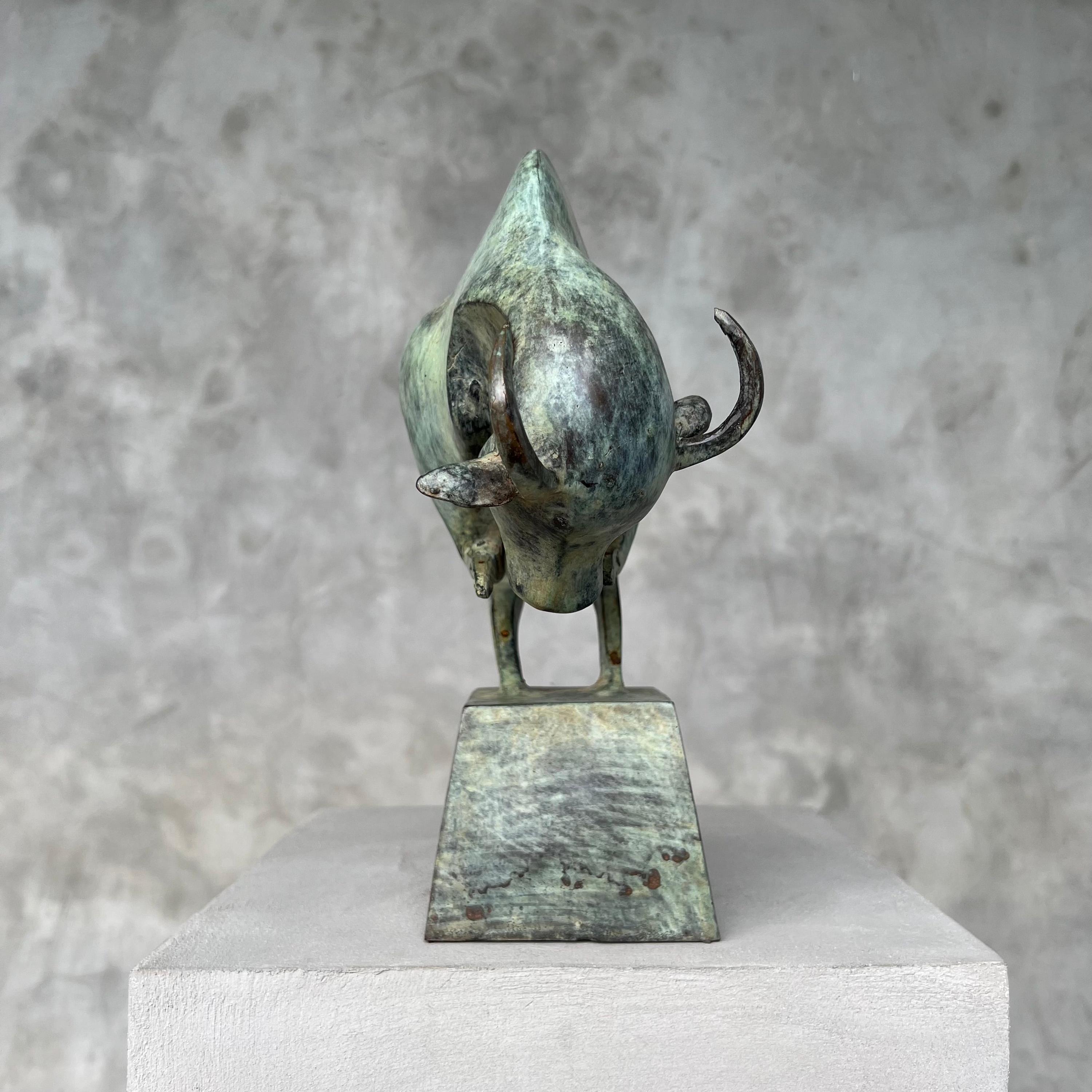 Cubist Bull Sculpture - Patinated Bronze on Base - Artistic Statement ...