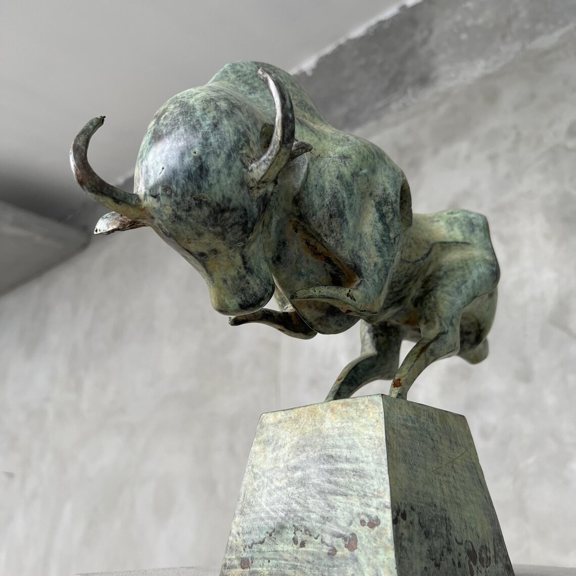 Cubist Bull Sculpture - Patinated Bronze on Base - Artistic Statement ...