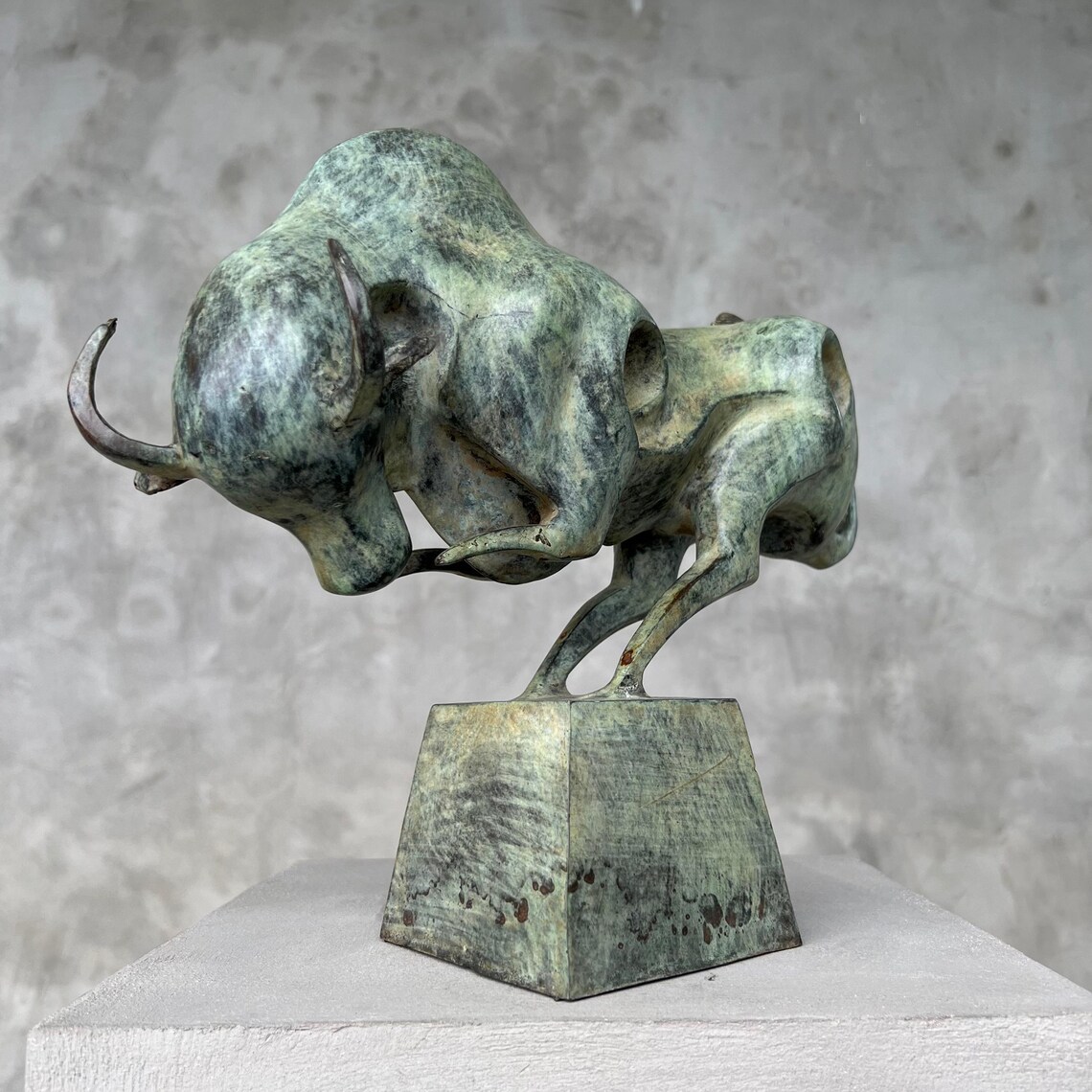 Cubist Bull Sculpture - Patinated Bronze on Base - Artistic Statement ...