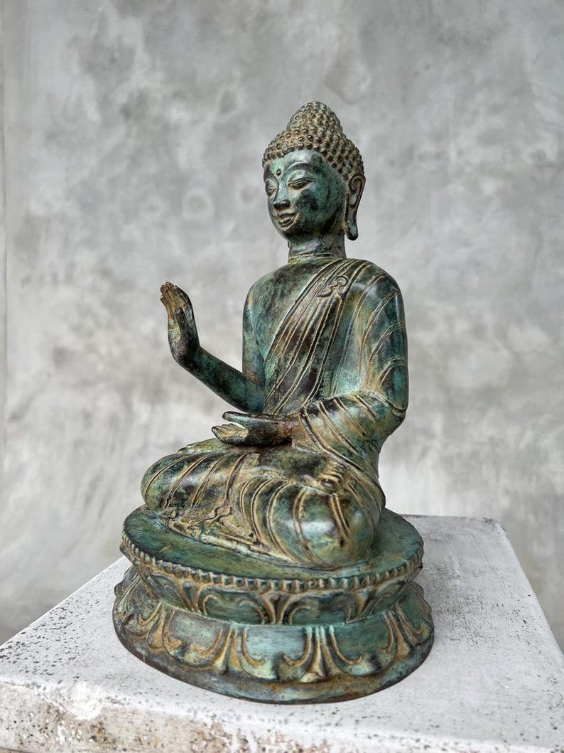 Buddha Abhaya Mudra - Patinated Bronze Statue - Symbol of Peace and ...