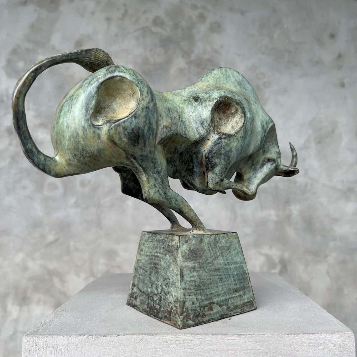 Cubist Bull Sculpture - Patinated Bronze on Base - Artistic Statement ...