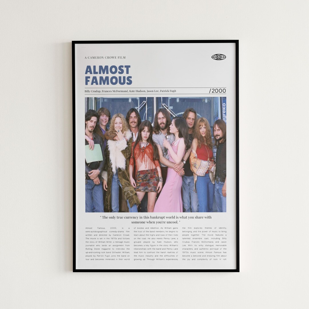 Almost Famous, Cameron Crowe, Retro Movie Poster, Custom Movie Poster ...