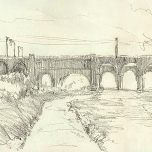 Victorian Railway Viaduct Over River Valley. Landscape Drawing. - Etsy