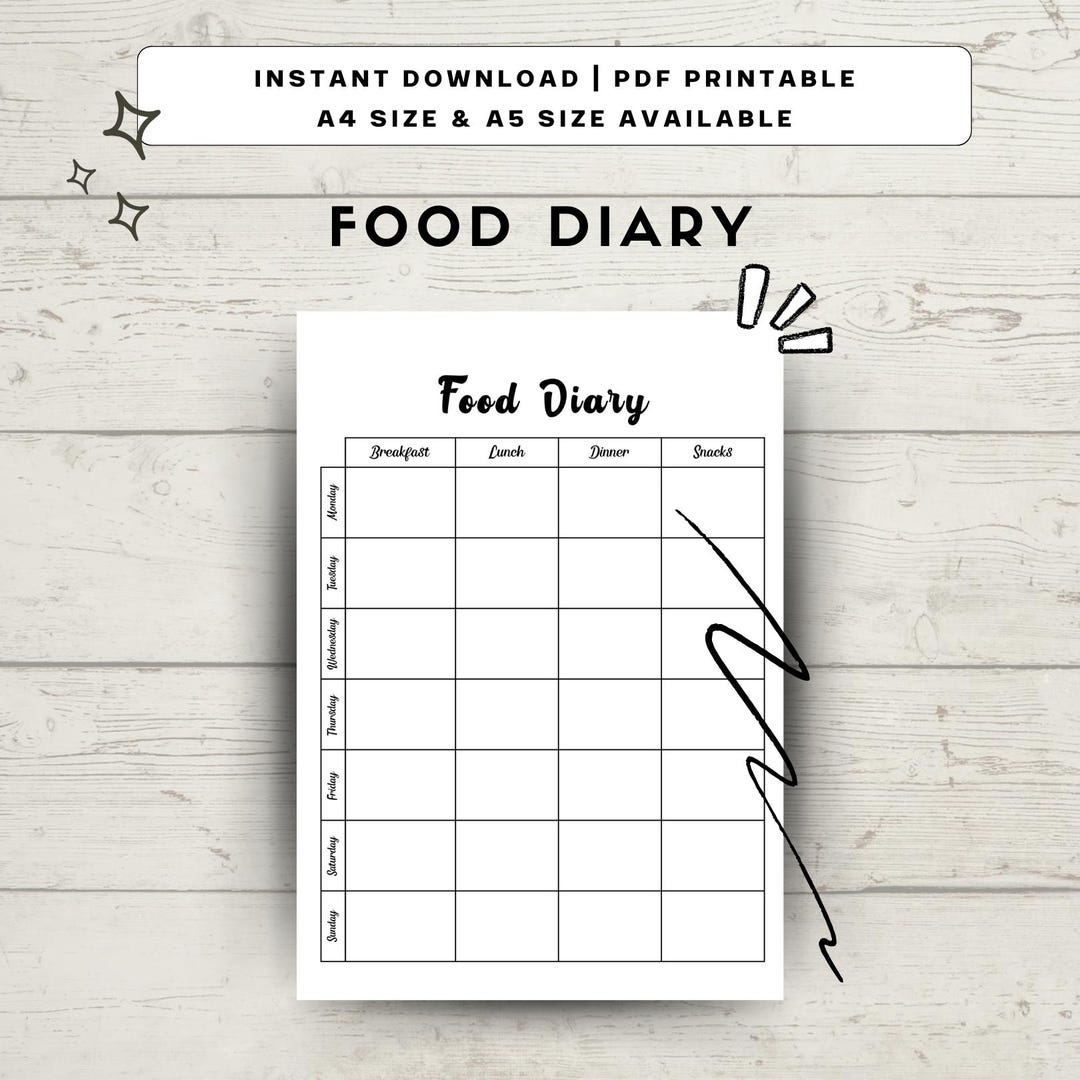 Food Diary | Printable Journal Page | Planner Page | Printable Journal ...