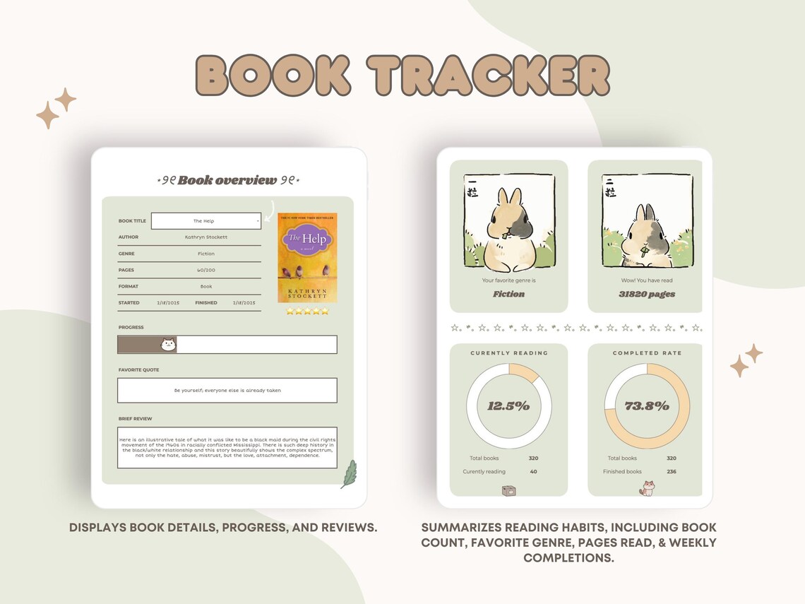 Book Tracker Rabbit Version Green Reading Planner Book List Organizer ...