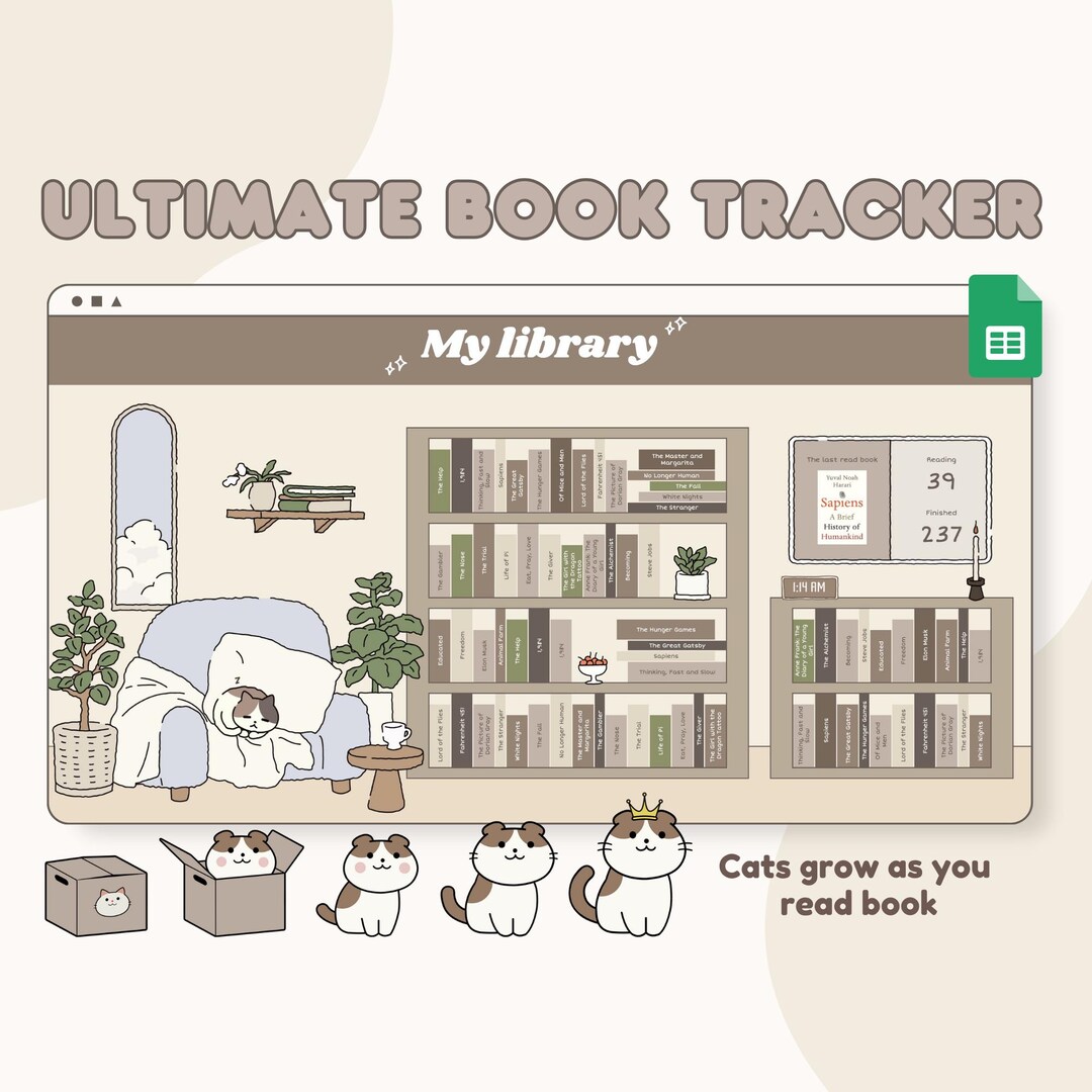 Book Tracker Cat Version Brown Digital Book Journal Book List Organizer ...