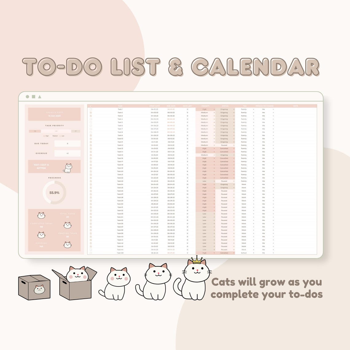 To-do List and Calendar Planner Brown Version Cat Icon Google Sheets ...