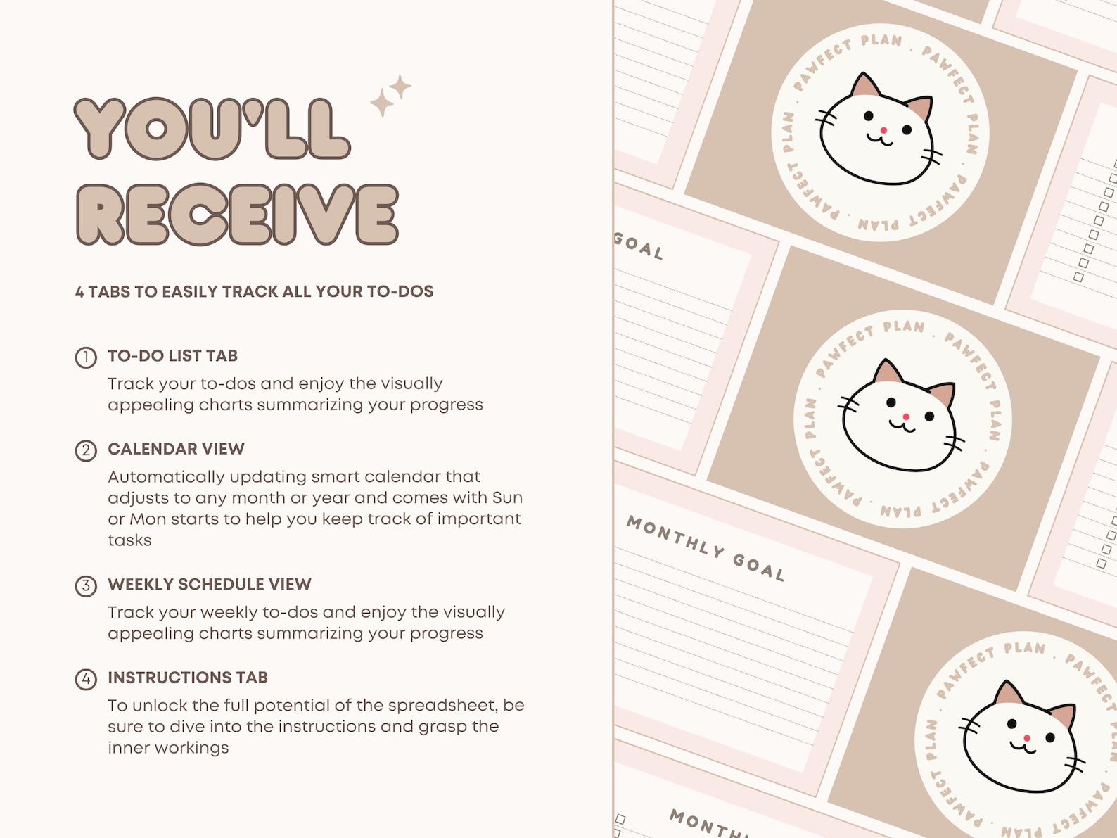 To-do List and Calendar Planner Brown Version Cat Icon Google Sheets ...