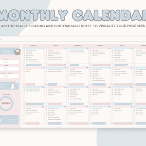 Monthly Planner 2024 Digital Calendar Google Sheets Cute Pastel ...