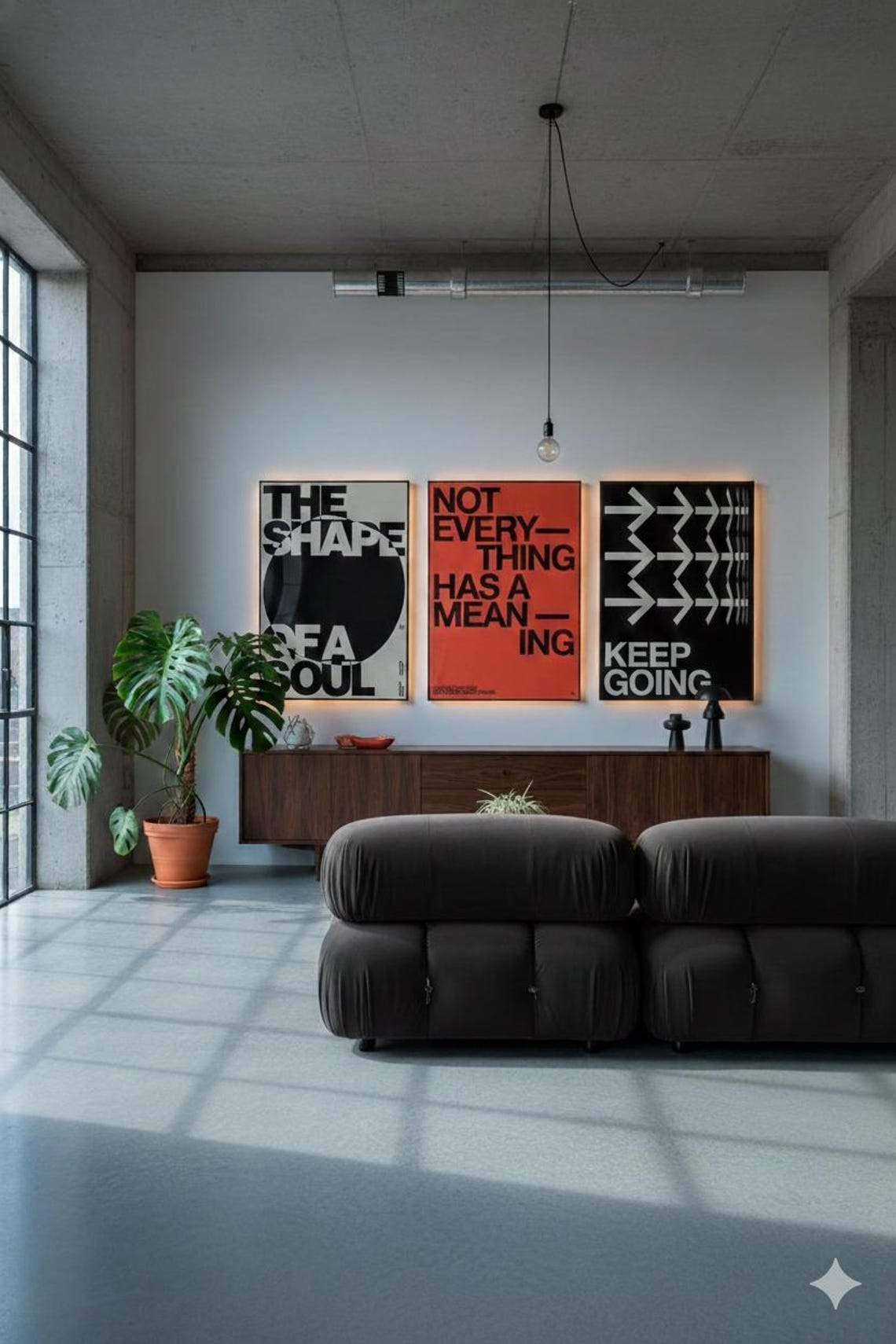 Modernist Typography Poster Set, Orange Black Abstract Prints (digital ...