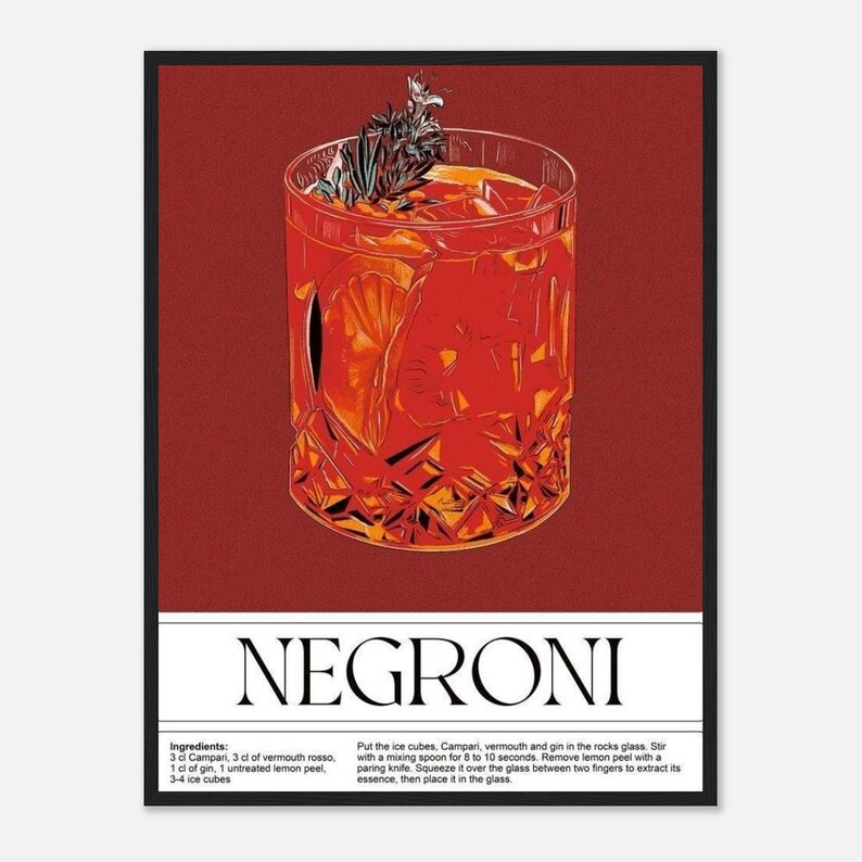 NEGRONI Wall Art, Cocktail Poster, Kitchen Wall Art, Art Print - Etsy