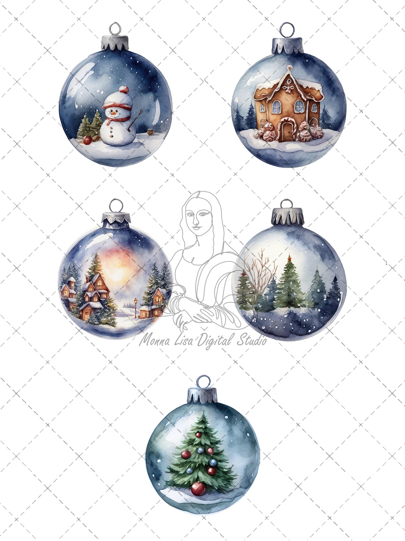 10 Christmas Baubles Clipart, Digital Watercolor, Digital Download ...